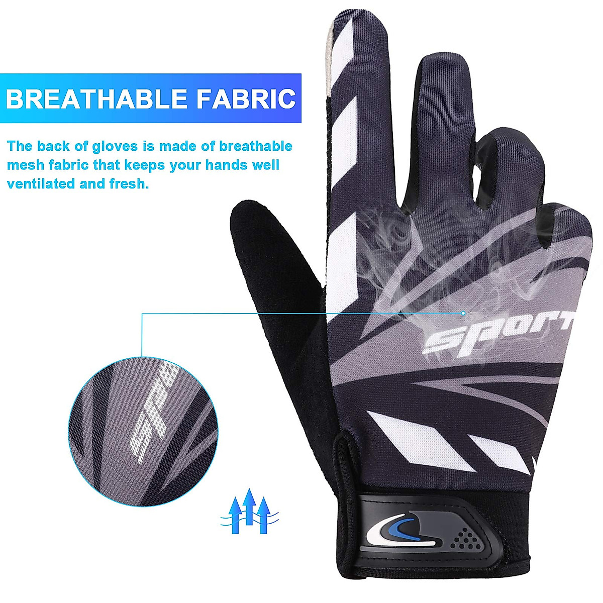 Accmor Touch Screen Cycling Gloves, Large Size Kids Sport Gloves, Men Women Teens Fishing Gloves, Breathable Non-Slip Children Bike Riding Gloves for Fishing Cycling Hunting Climbing Outdoor Sports