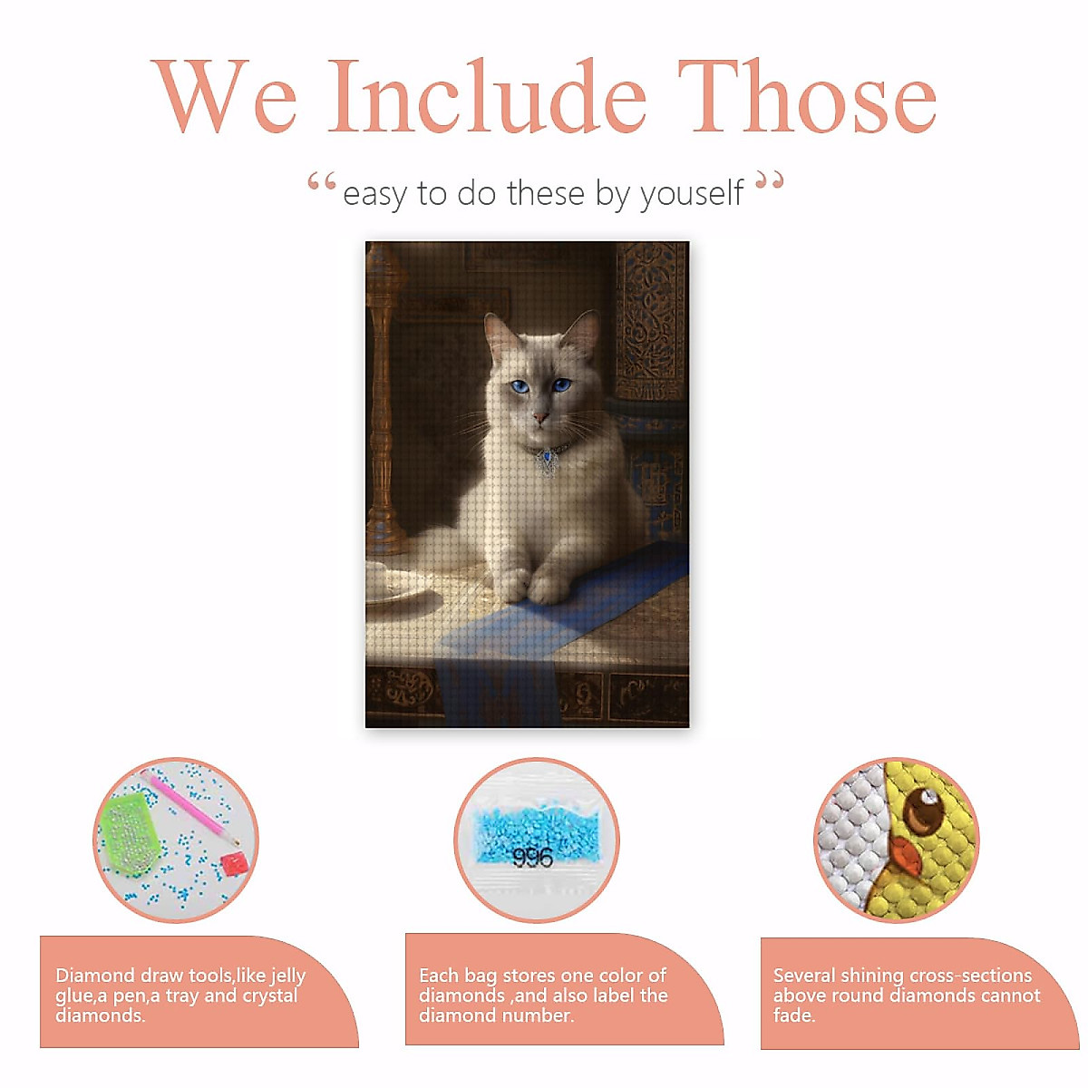 Cat Diamond Painting Kit for Adults - A Blue-Eyed cat Lying on a Tabletop Diamond Art Kit for Adults for Beginners - Perfect for Home Wall Decor (12x18inch)