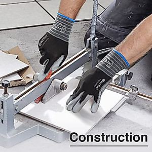 KAYGO Work Gloves PU Coated-12 Pairs, KG15P,Nylon Lite Polyurethane Safety Work Gloves, Gray Polyurethane Coated, Knit Wrist Cuff,Ideal for Light Duty Work (Large, Black)