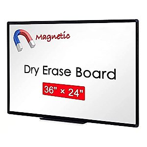 VIZ-PRO Magnetic Dry Erase White Board, 36 X 24 Inches, Black Aluminium Frame