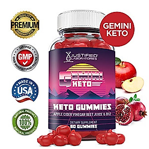 Justified Laboratories (10 Pack) Gemini Keto Gummies 1000MG ACV with Pomegranate Juice Beet Root B12 600 Gummys