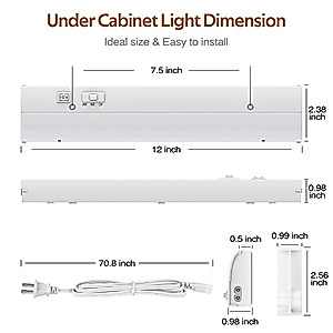 PESUTEN led Under Cabinet Task Lighting for Kitchen Plug-in Closet Light dimmable Under Cabinet Light 3 Color 3000K/4000K/5000K for Kitchen Garage Counter/Sink Area 12 inch