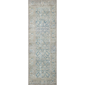 Loloi II Wynter Collection WYN-10 Ocean/Silver 5'-0" x 7'-6", 13" Thick, Area Rug, Soft, Durable, Printed, Vintage Inspired, Low Pile, Non-Shedding, Easy Clean, Living Room Rug