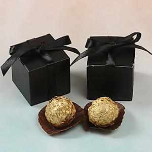 COTOPHER 60pcs Wedding Favor Boxes, Paper Gift Boxes 3x3x3 Inches Small Gift Boxes with Ribbons Small Boxes for Gifts, Crafting, Cupcake, Candy, Bridesmaid Proposal Boxes，Easy Assemble Boxes (Black)