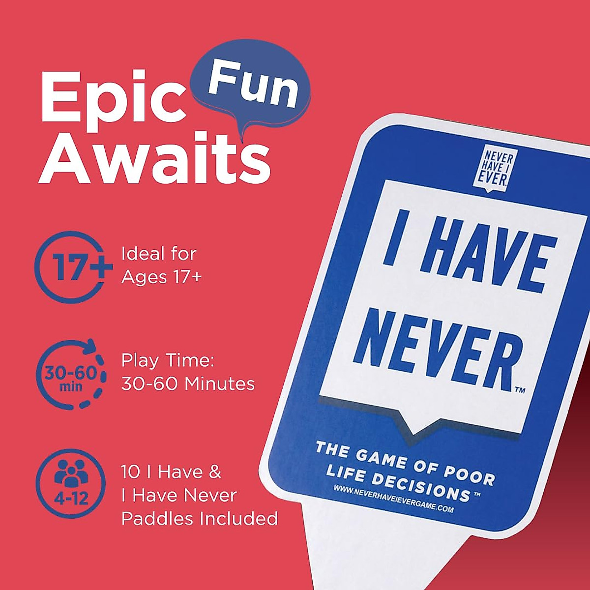 Never Have I Ever Card Game Paddles, Maximize The Fun of Playing Cards, 10 Physical I Have and I Have Never Paddles, Portable Adult Games for Game Nights, Vacations, Family Gatherings, Ages 17+