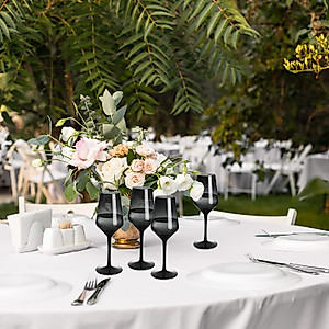 Mumufy 12 Pcs Stemmed Wine Glasses Black Plastic Stemmed Drinking Glasses 14 oz Glasses Drinkware Reusable Wine Glasses Set Wine Glassware for Party Wedding Restaurant Anniversary Birthday