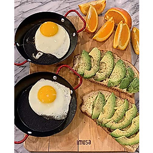 IMUSA USA Paella Pan, 6", Black with Red Handles