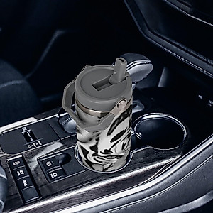 ZJCDPBR 30 Oz Tumbler with Foldable Handle And Flip Straw,Black White Tiger Vacuum Insulated Travel Coffee Tumblers,Stainless Steel Leak-Proof Water Bottle,Fits in Cup Holder,Keep Cold 24H & Hot 12H