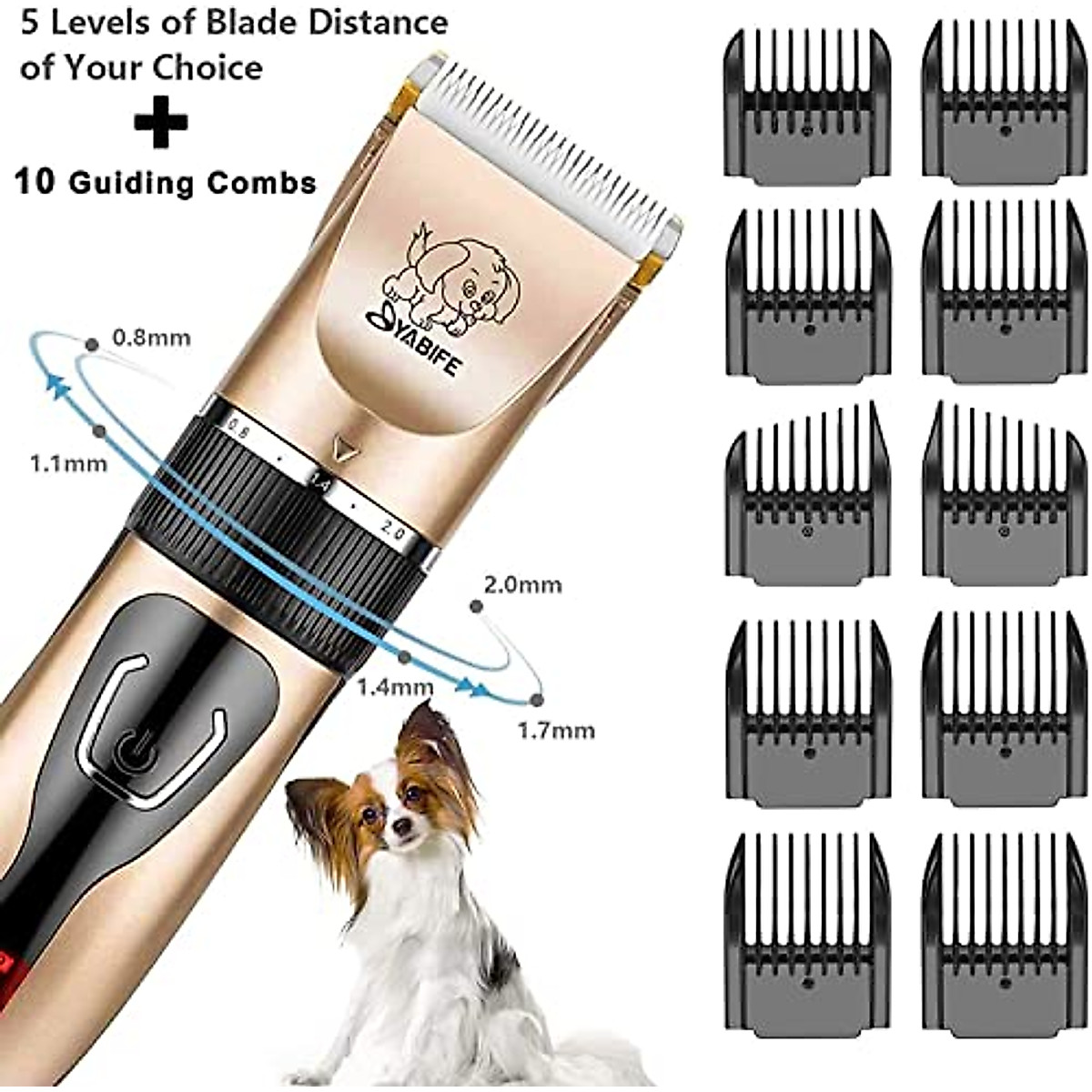 Dog Clippers, USB Rechargeable Cordless Dog Grooming Kit, Electric Pets Hair Trimmers Shaver Shears for Dogs and Cats, Quiet, Washable, with LED Display (Yellow)