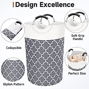 115L Laundry Basket, Laundry Hamper Bag Washing Bin Clothes Bag Collapsible Tall With Handles Waterproof Travel Bathroom College Essentials Storage For College Dorm, Family (Grey)