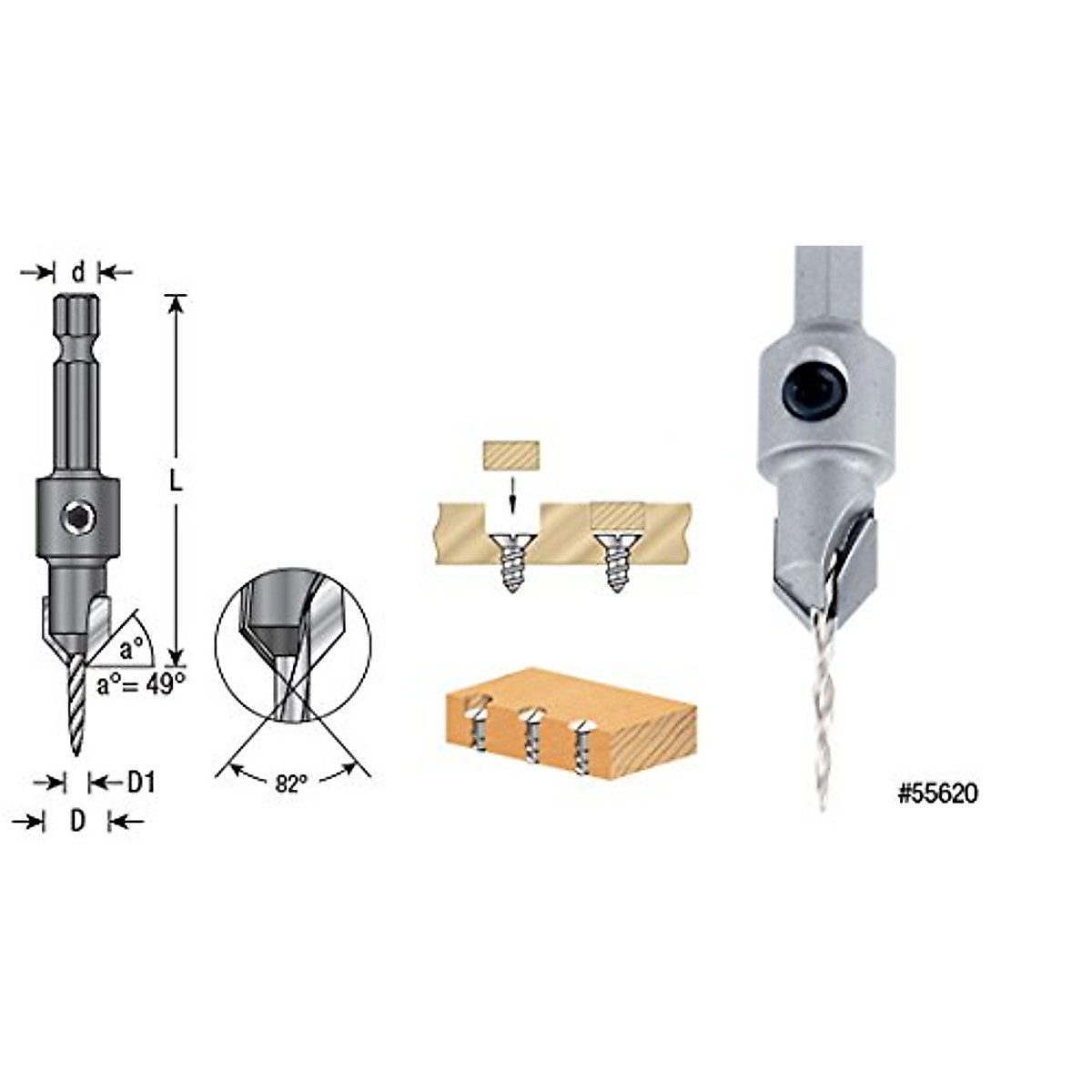 Amana Tool - 55622 Carbide Tipped 82° Countersink Taper #6 Screw 3/8 Dia x 3/32 Dril