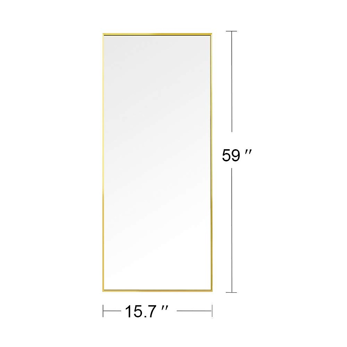 TECNR Full Length Mirror Floor Mirror Hanging Standing or Leaning, Bedroom Mirror Wall-Mounted Mirror with Gold Aluminum Alloy Frame, 59" x 15.7"