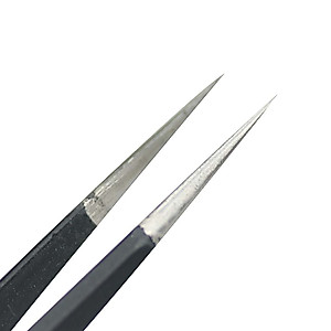 AKOAK The Best Precision Anti-Static Stainless Steel Professional Slim Tip-point and Curved Point Tweezers for Eyelash Extension,Nail Art,Electronics and Jewelry Making,Pack of 2