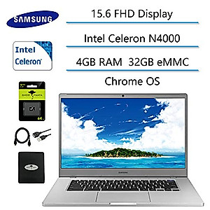 SAMSUNG Chromebook 4+ 15.6 FHD Laptop for Business and Student, Intel Celeron N4000, 4GB RAM, 32GB eMMC Gigabit, Wi-Fi, up to 10.5 Hours Battery Life, Chrome OS w/64GB Micro SD Card, GM Accessories