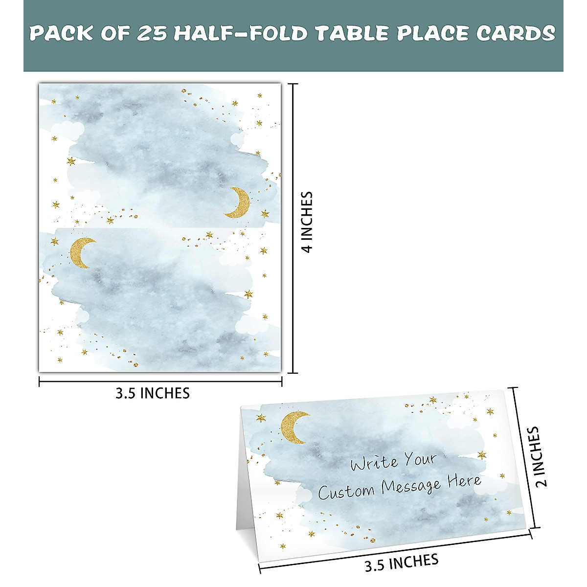 Table Place Card for Baby Shower, 25 Pcs Tent Cards Set with Moon and Stars Design, Editable Name Cards for Table Seating, Sleepover Party Food Lables, Twinkle Little Star Baby Shower Decorations(09)