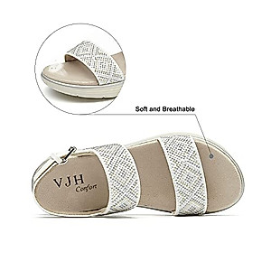 VJH confort Women’s Flat Sandals, Comfort LightWeight Open Toe Elastic Sequins Straps Casual Walking Shoes for Summer(white,9)