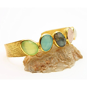 Rose Quartz Blue Chalcedony Labradorite Rainbow Moonstone Cuff Bracelet Auralee & Co.