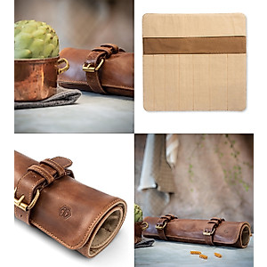 Angus Stoke knife roll bag, genuine buffalo leather - chef's knife bag with 7 slots + extra accessories bag Soeren (Mahogany)