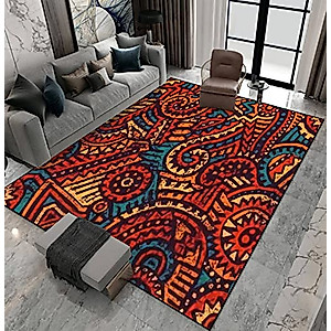 Area Rug Non-Slip Rug Seamless African Ethnic Tribal Motifs Orange red Yellow Blue Black Indoor Outdoor Living Room Bedroom Kids Room Carpet Runner Rug Home Decor Doormat Yoga Mat Patio Floor Mat