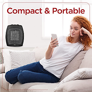 BLACK+DECKER Electric Heater, Portable Heater with 3 Settings, Ceramic Heater for Office, Home or Bedroom, Space Heater with Adjustable Thermostat Control, Black
