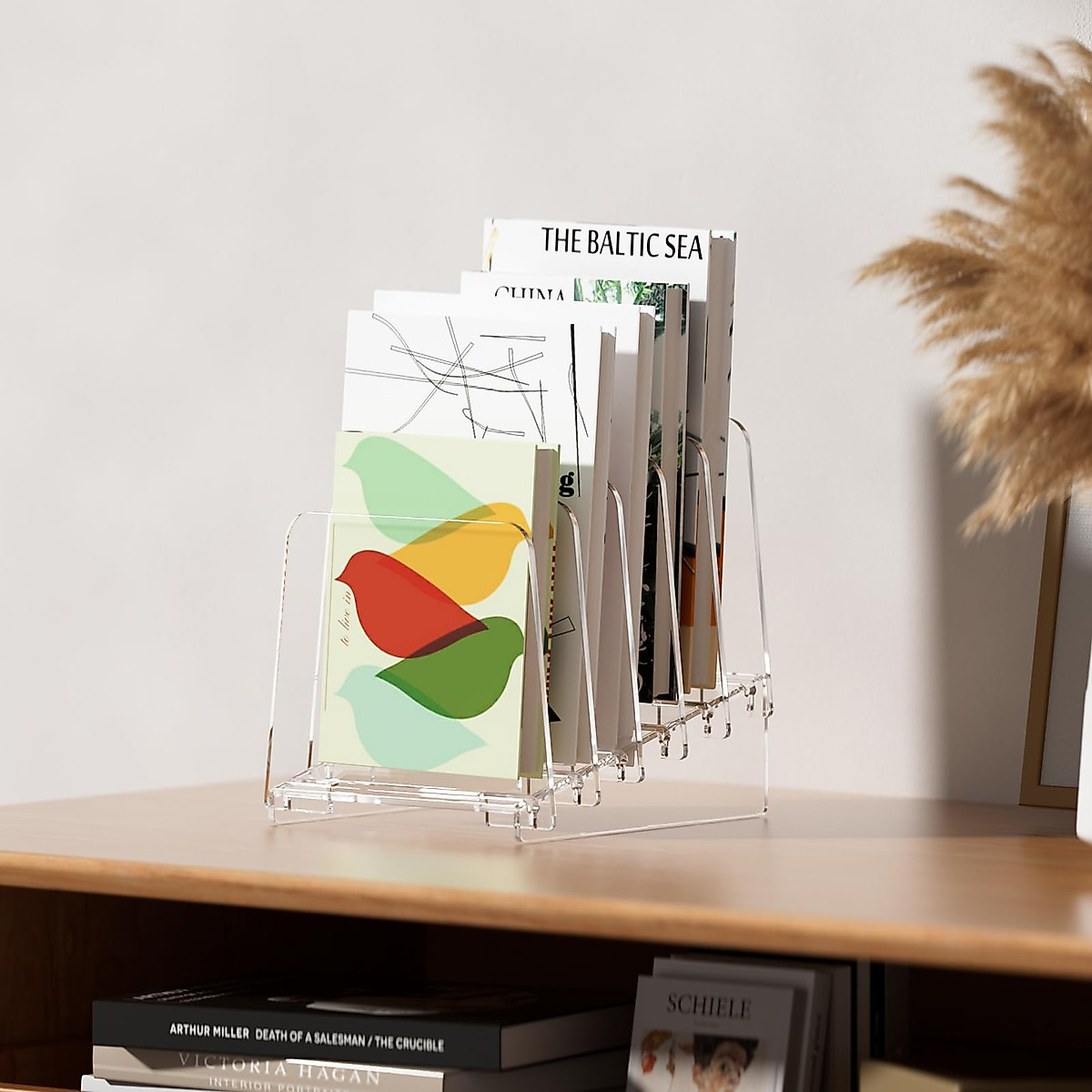 MaxGear Incline File Organizer File Holder 5 Sections, File Folder Holder for Desk Acrylic File Organizer Sorter Vertical File Rack File Stand Document Sorter for Office, School, Home, Clear