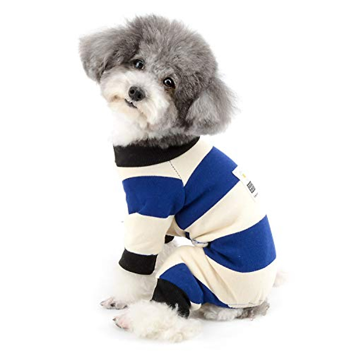 Ranphy Stripe Pet Dog Clothes Pajamas Daisy Coat Jumpsuit Soft Cotton Pjs Puppy Sweater Shirt Doggie Warm Knitted Onesie Outfit Sleeping Rompers Pet Apparel Blue XXL