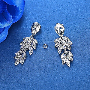 mecresh Silver Transparent Cute Crystal Leaf Filigree Cluster Chandelier Drop Dangle Earrings Jewelry for Women's Day 2022 Fashion Jewelry