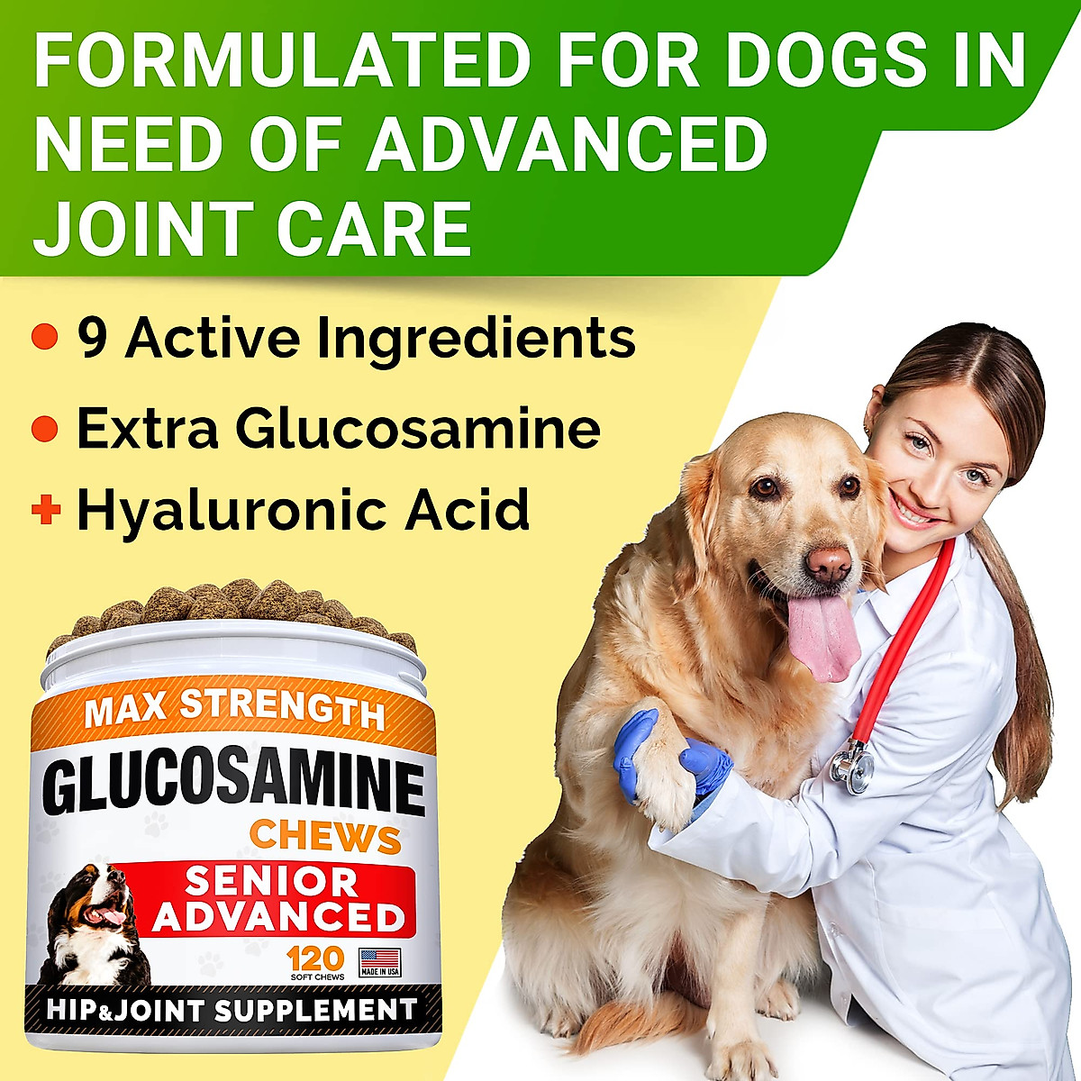 Senior Advanced Glucosamine Joint Supplement + Probiotics for Picky Eaters Bundle - Hip & Joint Pain Relief + Allergy, Diarrhea - Digestive Enzymes, Prebiotics + Omega-3, Chondroitin, MSM - 240 Chews
