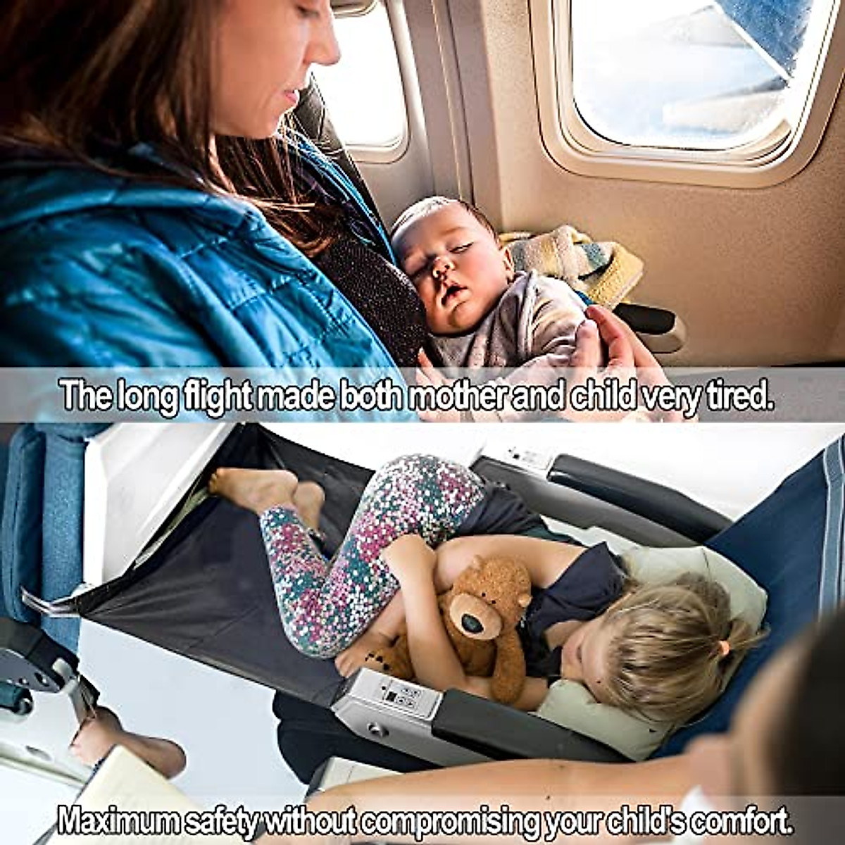 LUCKLYJONE Airplane Footrest for Kids, Toddler Travel Bed, Portable Travel Foot Rest Hammock for Flights, Baby Airplane Seat Extender, Travel Cot Essentials Accessories