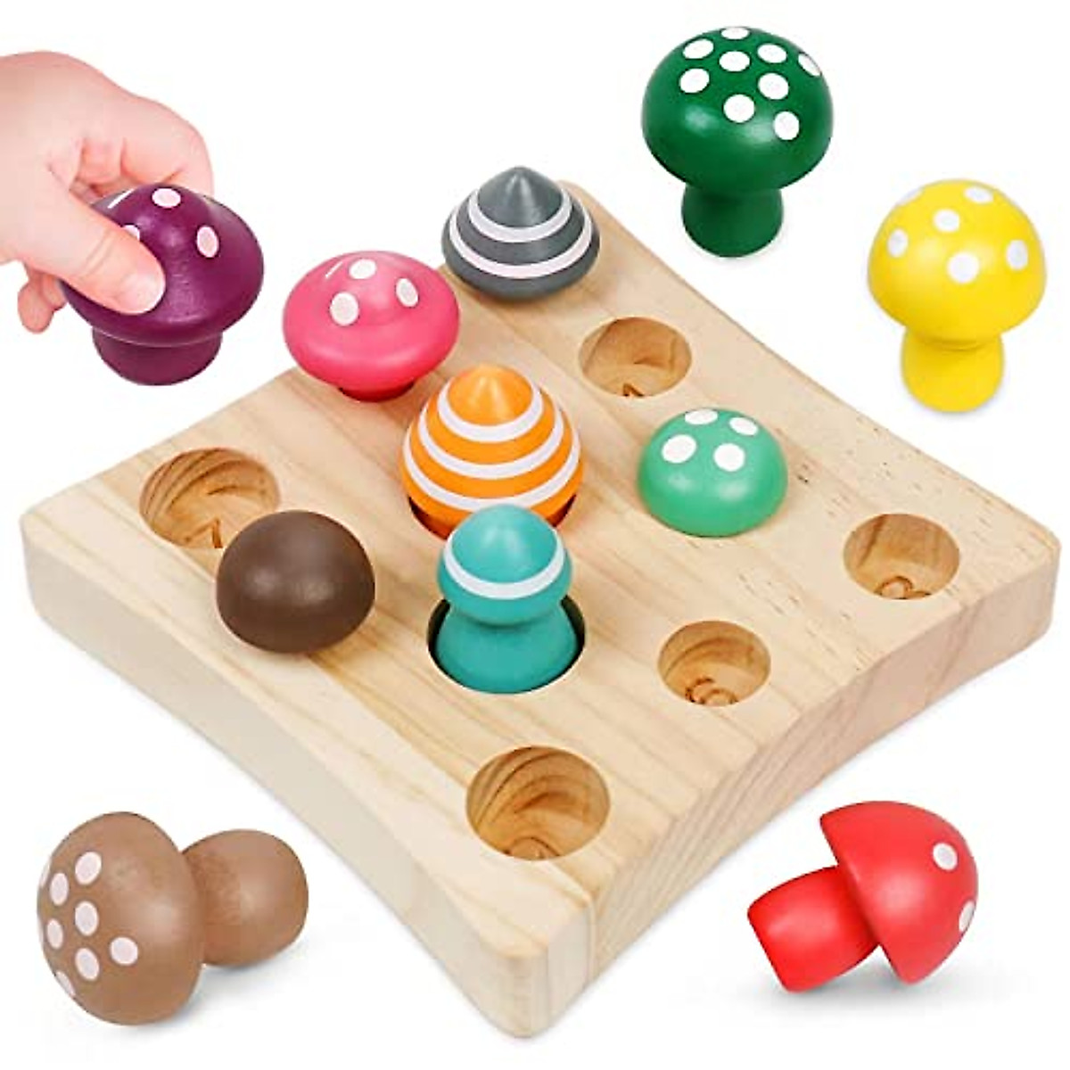 NAODONGLI Wooden Montessori Toys for Toddler,Educational Toys for 3 Year Old,STEM Toys Mushroom Harvest Game,Learing Shape Sorting & Number Matching,First Birthday Gifts for Kids Boys Girls