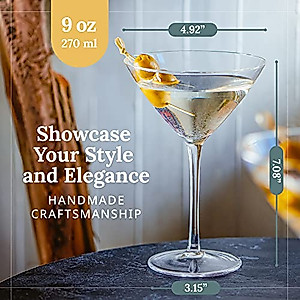 Martini Glasses Set of 4 (9 oz) – Cocktails Glass for Any Drink – Elegant Cocktail Glasses for Hosting Parties – Hand-Blown Crystal Martini Glasses – Give a Fancy Martini Set Gift
