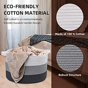 Handmade Large Cotton Rope Storage Basket, Laundry Hamper for Nursery, Woven Rope Laundry Hamper, 87L Laundry Basket for Blankets, Cotton Rope Basket with Handles, Clothes Organizer Grey & White