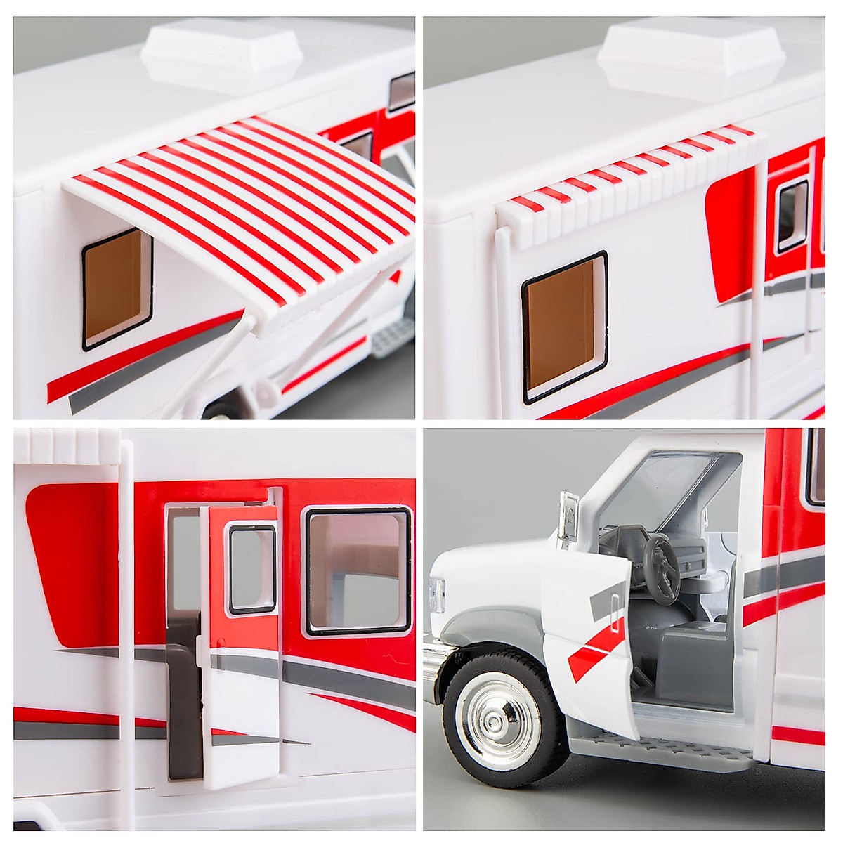 BDTCTK 1:28 Scale DIY Luxury Motorhome DIE-CAST Car Model, Zinc Alloy Die-Cast Pull Back Vehicles Kid Toys for Boy Girl Gift (Red)