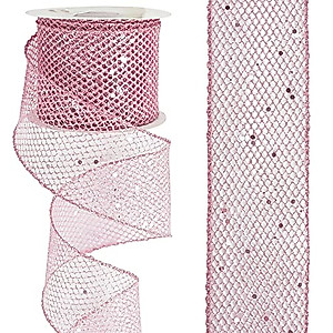 HUIHUANG Pink Glitter Wired Ribbon Web Mesh Ribbon Wired Metallic Sparkling Wire Edge Ribbon for Gift Wrapping Wreaths Making Christmas Tree Topper Bows Home Decor DIY Crafts -2.5" x 10 Yards