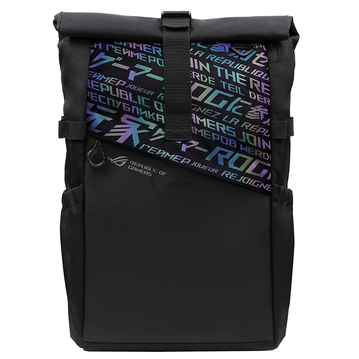 ASUS ROG BP4701 43.18 cm Gaming Backpack (Black), with Holographic Cybertext Printing, Roll Up Design, Suitable for up to 43.18 cm Laptop