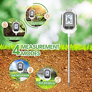 4-in-1 Soil Moisture Meter Digital Plant Temperature/Soil Moisture/PH Meter/Sunlight Intensity Backlight LCD Display Soil Test Meter for Gardening, Farming and Outdoor Plants