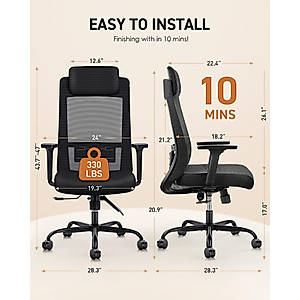 CAPOT Office Chairs with Headrest & Lumbar Support, High Back Office Chair for Neck Pain, Desk Chair with Infinite Angle Locking 90°-130°, Big and Tall Ergonomic Office Chair