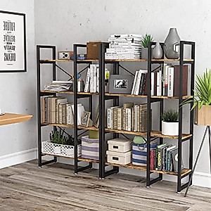 Easyzon 4 Tier Bookcase and Bookshelf, Rustic Industrial Bookshelf, Large Etagere Bookshelf Open Display Shleves with Metal Frame for Living Room Bedroom Home Office, Rustic Brown