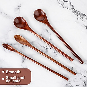 4 Pieces Wooden Coffee Mixing Spoons, Long Handle Wooden Spoon Mixing Honey Spoon Handmade Wood Stirring Spoon for Kitchen Stirring