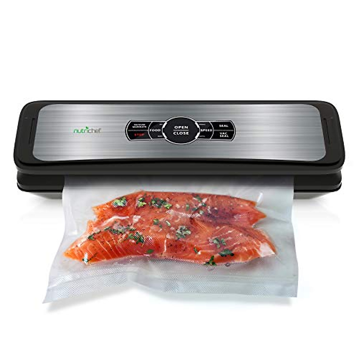 Nutrichef PKVS45STS Upgraded Sealer Vacuum Air Sealing System for Food Preservation w/Starter Kit | Compact Design, Lab Tested | Dry & Moist Mode, Automatic/Silver