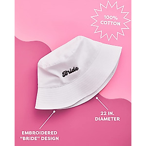 xo, Fetti Bachelorette Party Decorations White Bride Bucket Hat | Bridal Gift, White and Black Embroidered, Cotton, Engagement