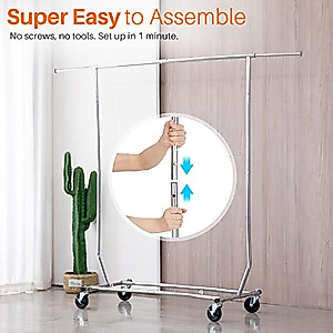 HOKEEPER 250 Lbs Load Capacity Clothes Hanging Garment Racks Portable Heavy Duty Commercial Grade Clothing Rack with Wheels, Chrome Finish