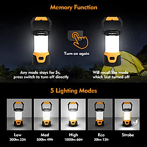 EverBrite Rechargeable LED Camping Lantern with Power Bank Function, 1000 Lumens Camping Lights, 5 Lighting Modes, Ideal for Power Outages, Emergencies, Hurricane, Home and More