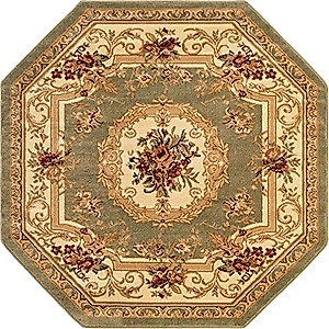 Unique Loom Versailles Collection Traditional Classic Floral Motif Area Rug (5' 0 x 5' 0 Octagon, Green/Ivory)