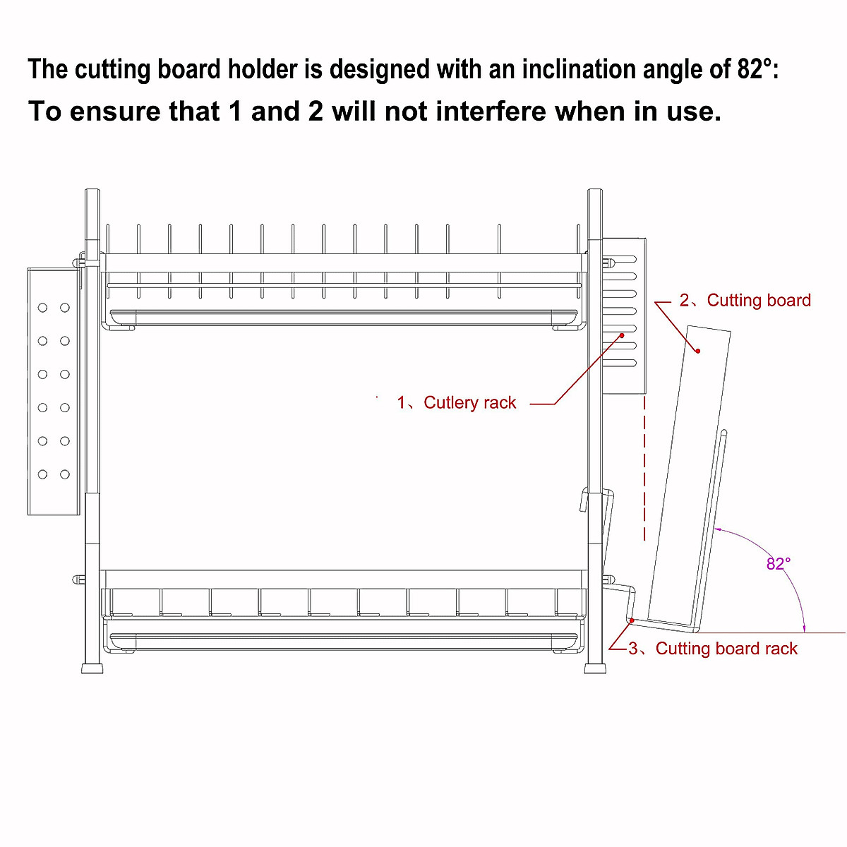 junyuan Dish Drying Rack with Drainboard, 2 Tier Dish Rack with Knife Holder, Utensils Holder,Cutting Board Holder, Dish Drainer for Kitchen Countertop