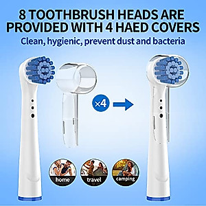 Sensitive Gum Care Electric Toothbrush Oral B Replacement Brush Heads, Toothbrush Heads Replacement Soft Bristle Brush Heads Compatible with Oral B, 8 Toothbrush Heads with 4 Oral b Brush Heads Cover