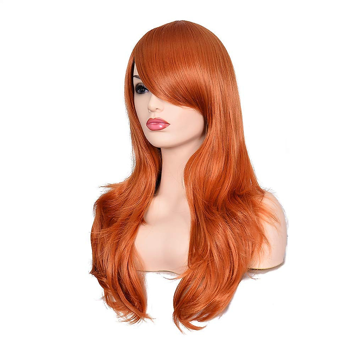 morvally 23" Long Wig Big Wavy Heat Resistant Synthetic Straight Hair with Bangs for Cosplay Costume Halloween Party (2735# Ginger Orange)