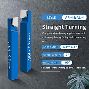 SENDUO 10PCS 1/4" Metal Lathe Tooling Carbide Tip Tipped Cutter Tool,C6 Bit Cutting Set,for Metal Lathe Turning, Boring, and Chamfering