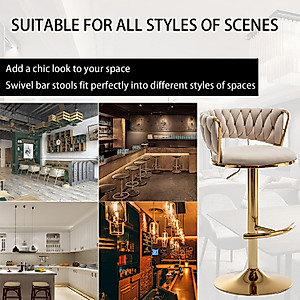 Riknuxi Gold Velvet Bar Stools Set of 4, Counter Height Bar Stools with Low Back, Swivel Bar Stool for Kitchen Island, Bar Pub (Beige)