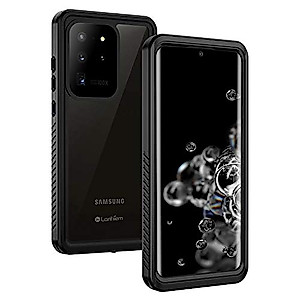 Lanhiem Samsung Galaxy S20 Ultra Case, IP68 Waterproof Dustproof Shockproof Case with Built-in Screen Protector, Heavy Duty Full Body Protective Cover for Galaxy S20 Ultra 5G 6.9 Inch, Black/Clear